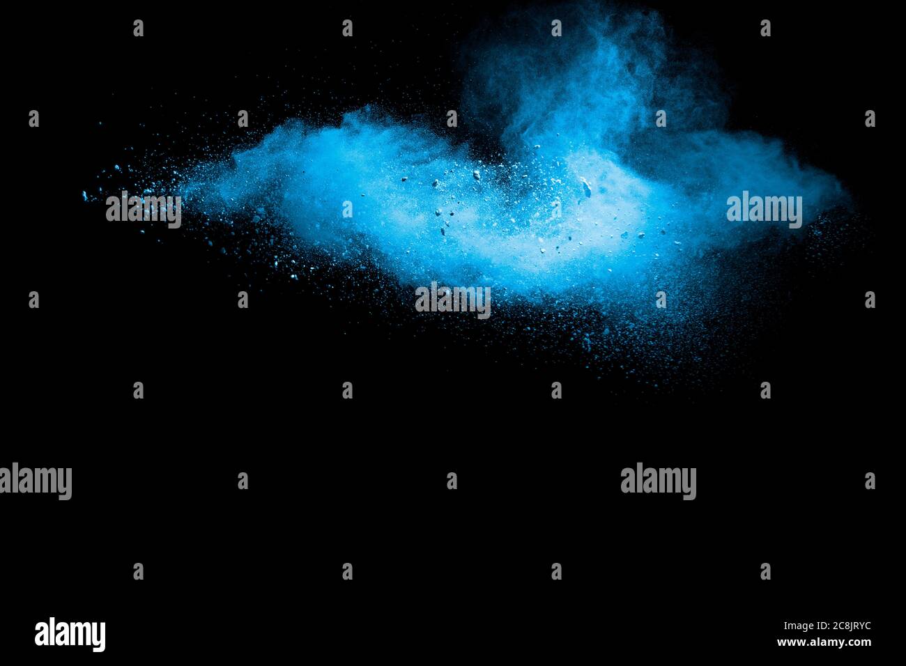 Blue color background of chalk powder. Blue color dust particles ...