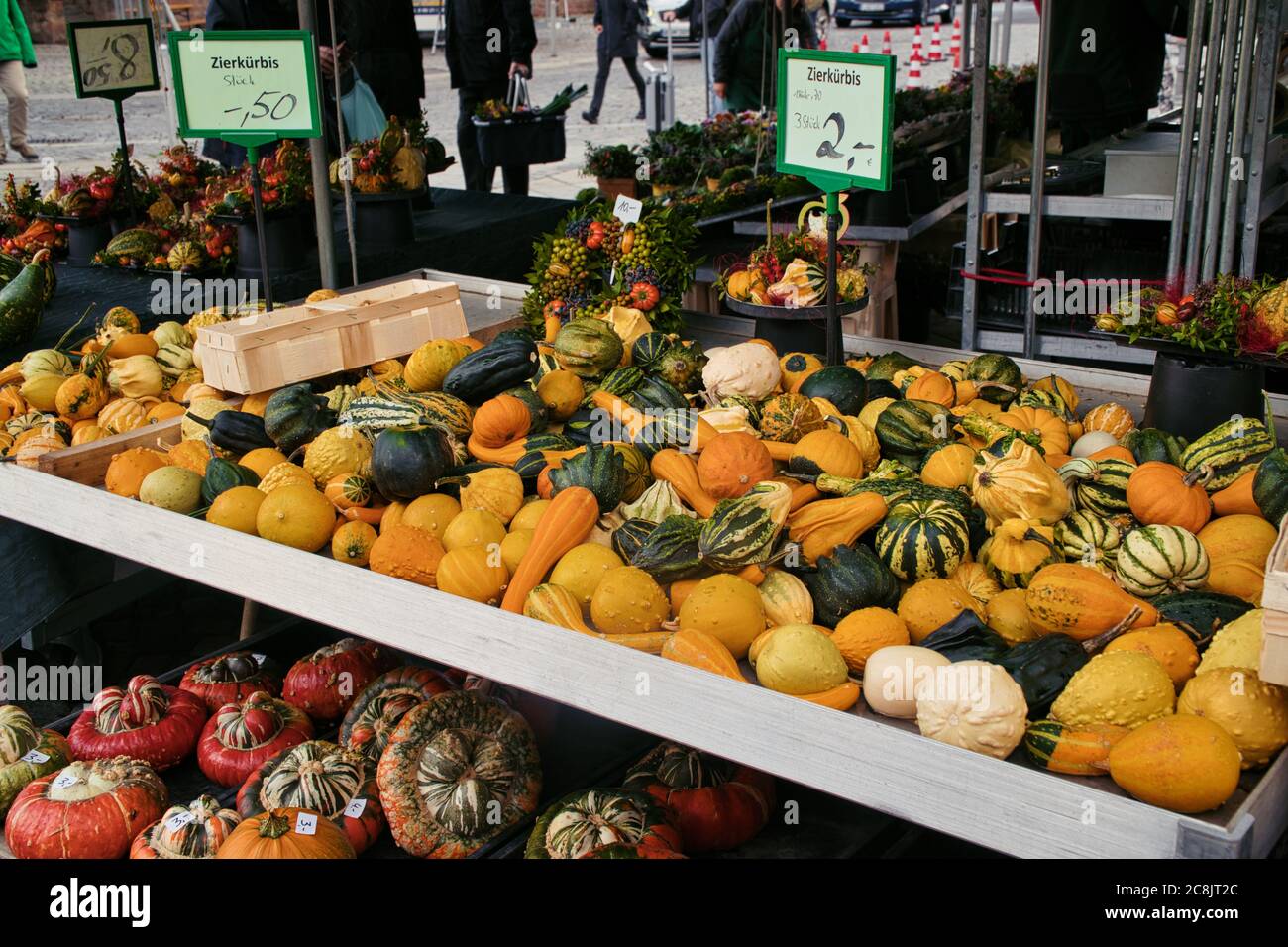 Various pumpkins at an authentic street market in Germany Stock Photo ...