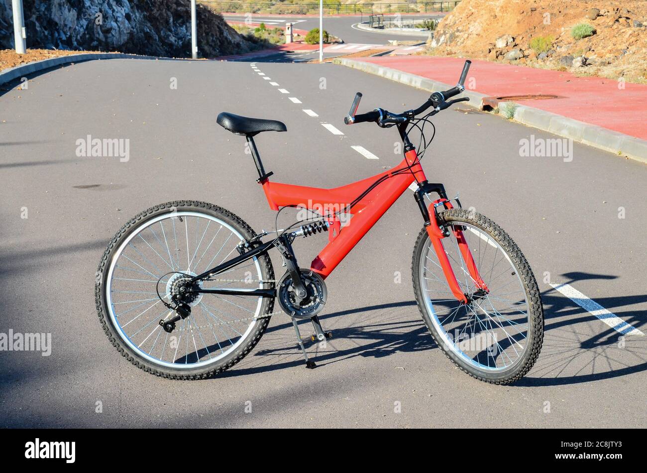 Modern Red Full Suspension Mountain Bike MTB Bicycle Stock Photo - Alamy