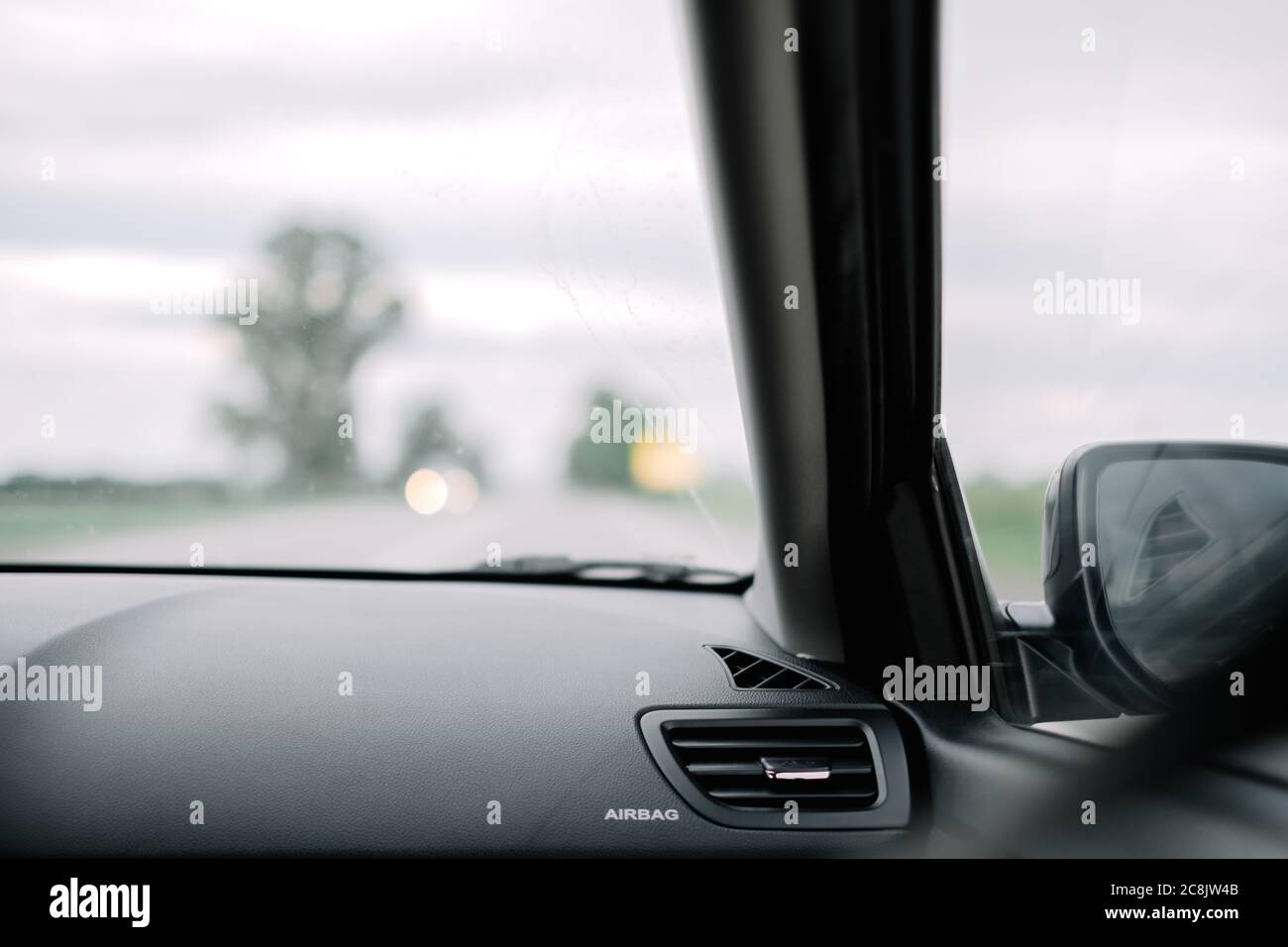 Traveling in car, exterior elements. blurred view of the road Stock ...