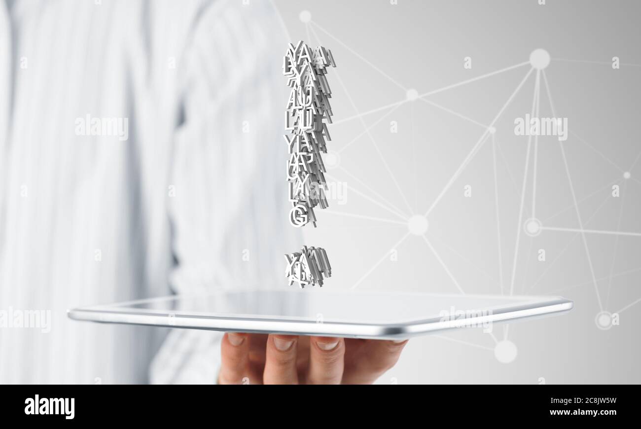 Exclamation mark and tablet Stock Photo - Alamy