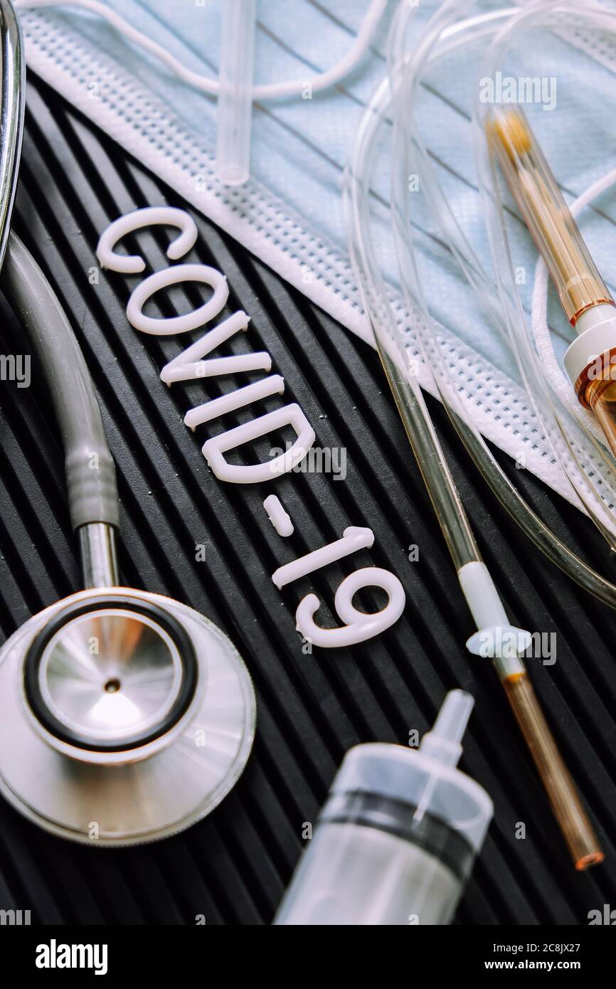 Coronavirus covid-19 medical still life concept background Stock Photo ...