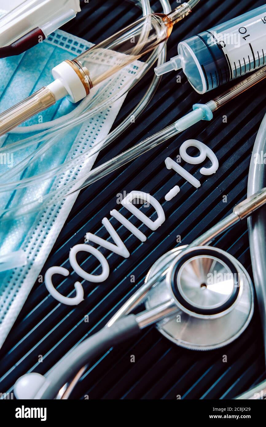 Coronavirus covid-19 medical still life concept background Stock Photo ...