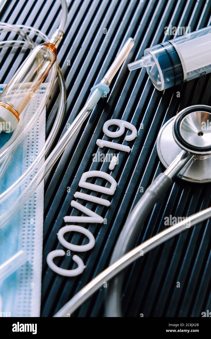 Coronavirus covid-19 medical still life concept background Stock Photo ...