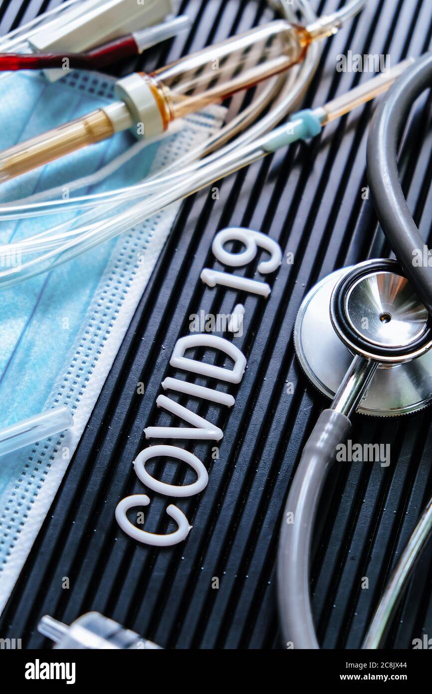 Coronavirus covid-19 medical still life concept background Stock Photo ...