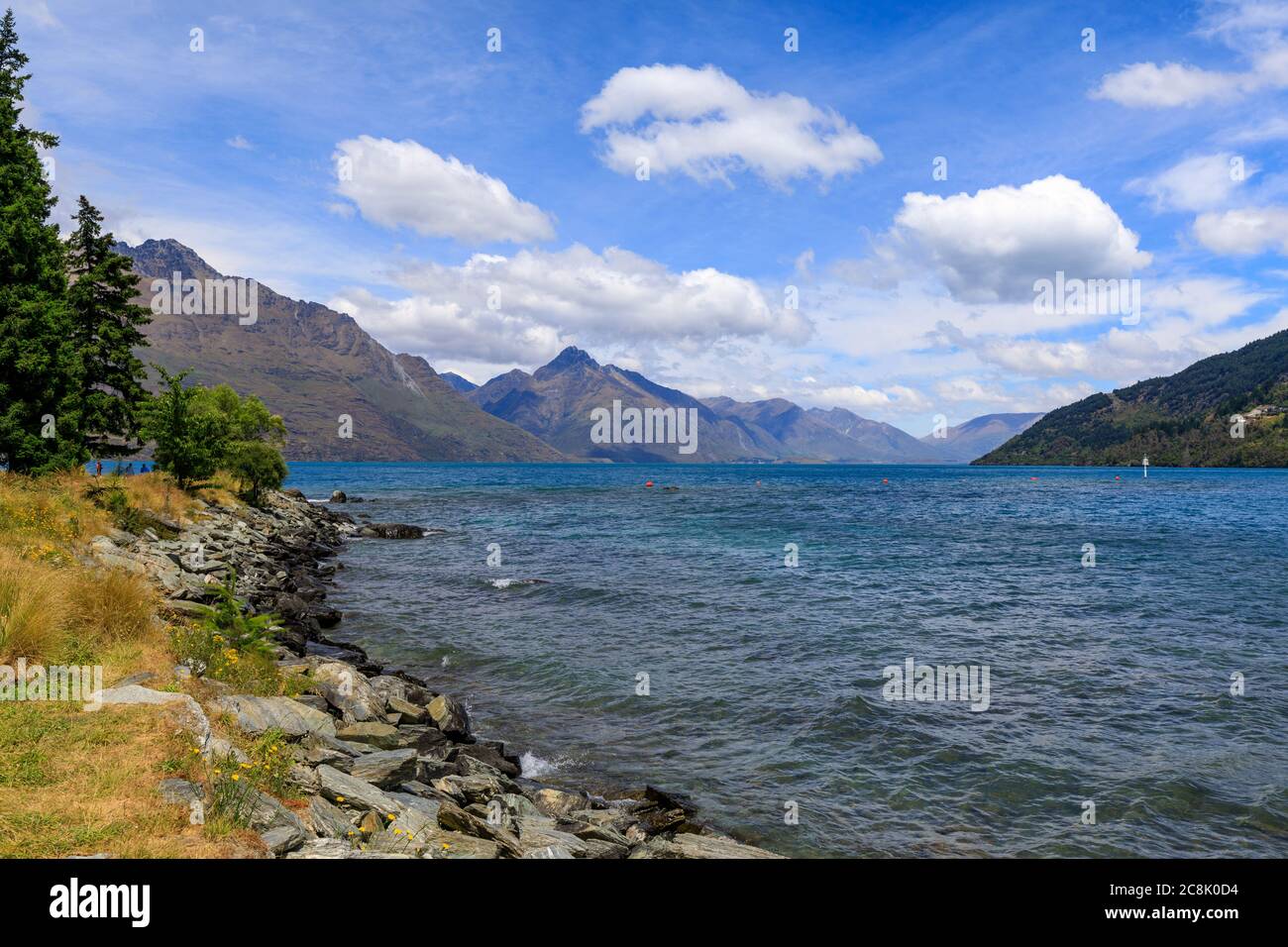 The view from the City Park in Queenstown looking out over Lake ...