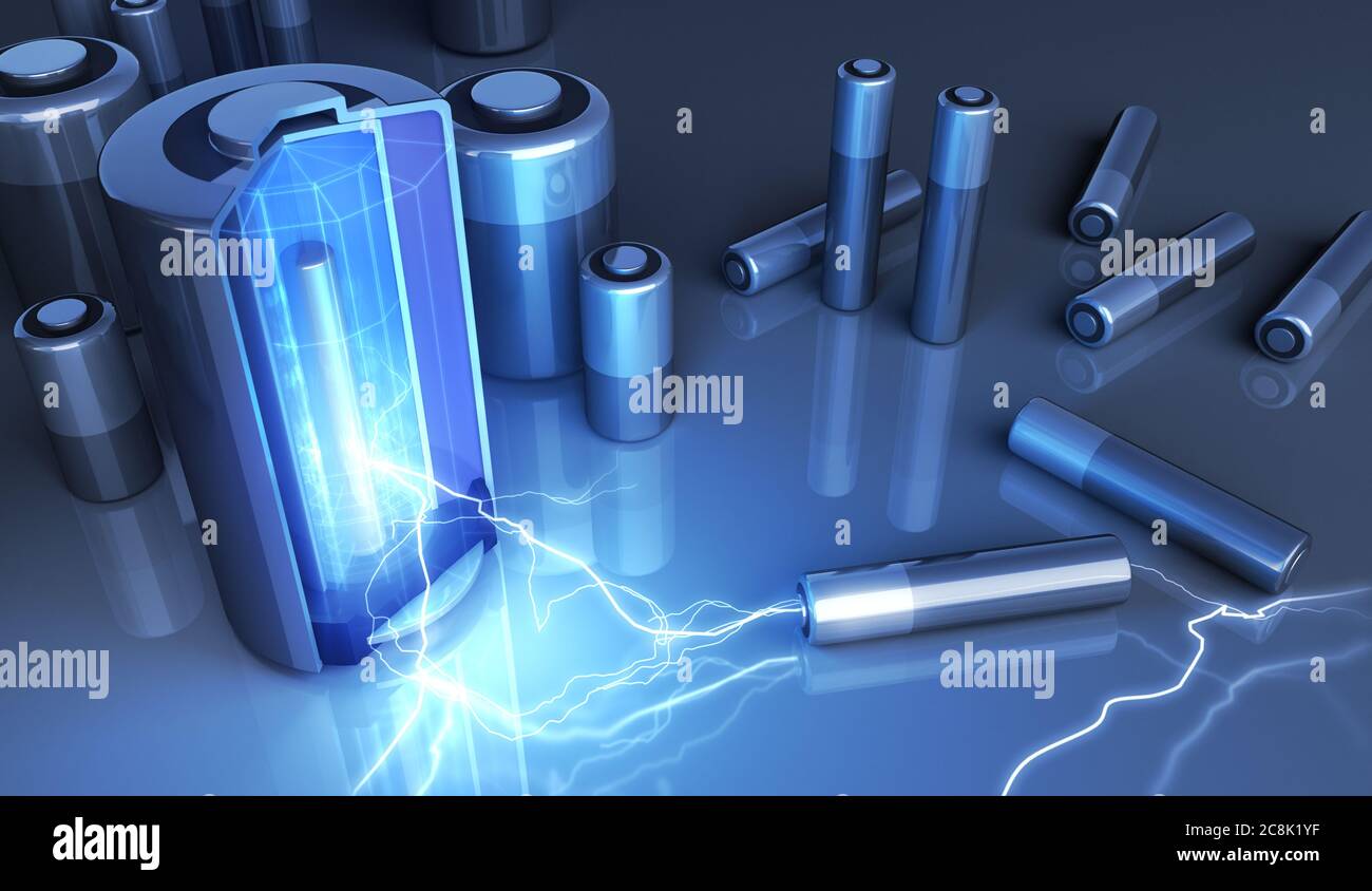 Battery and Electricity - 3D Rendering Stock Photo - Alamy