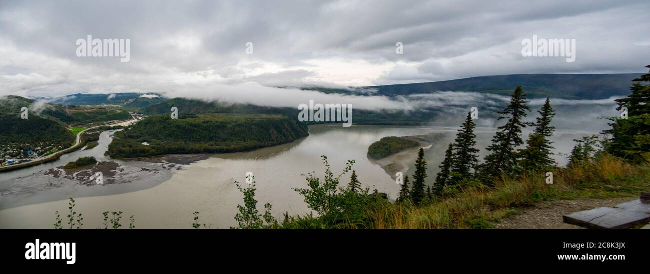 Apanorama of Dawson city and the two rivers joining Stock Photo - Alamy