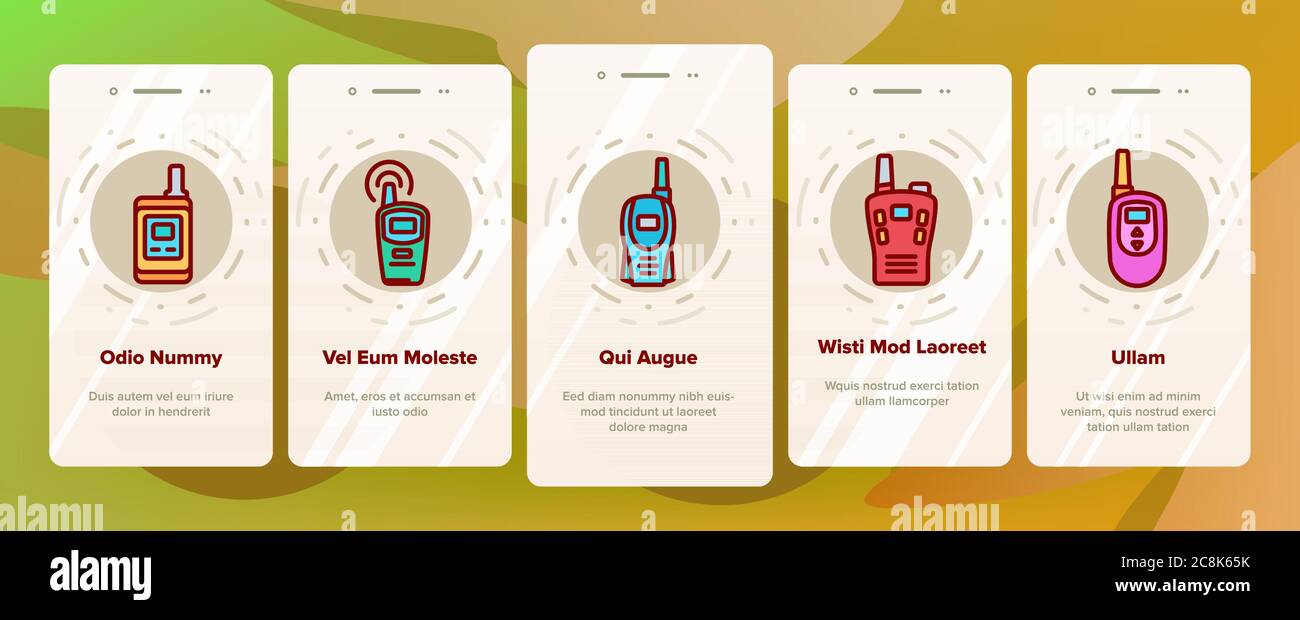Walkie Talkie Device Onboarding Icons Set Vector Stock Vector Image ...