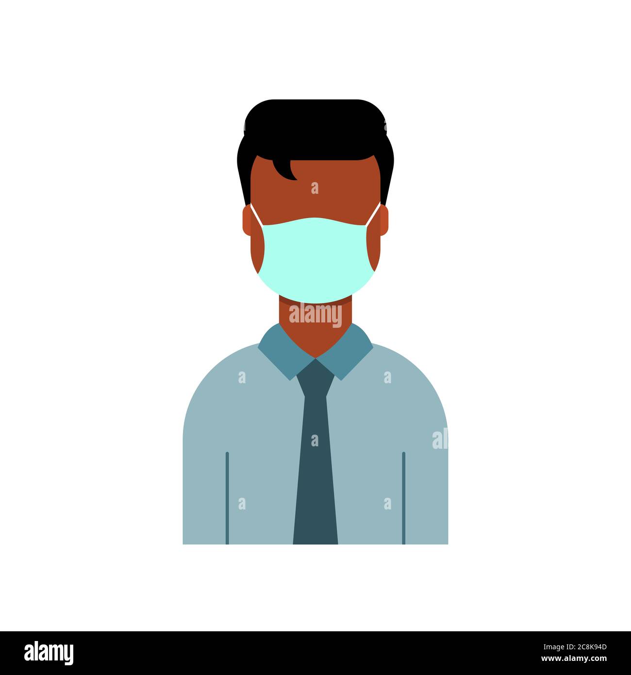 African American businessman in suit and tie wearing a protective mask ...