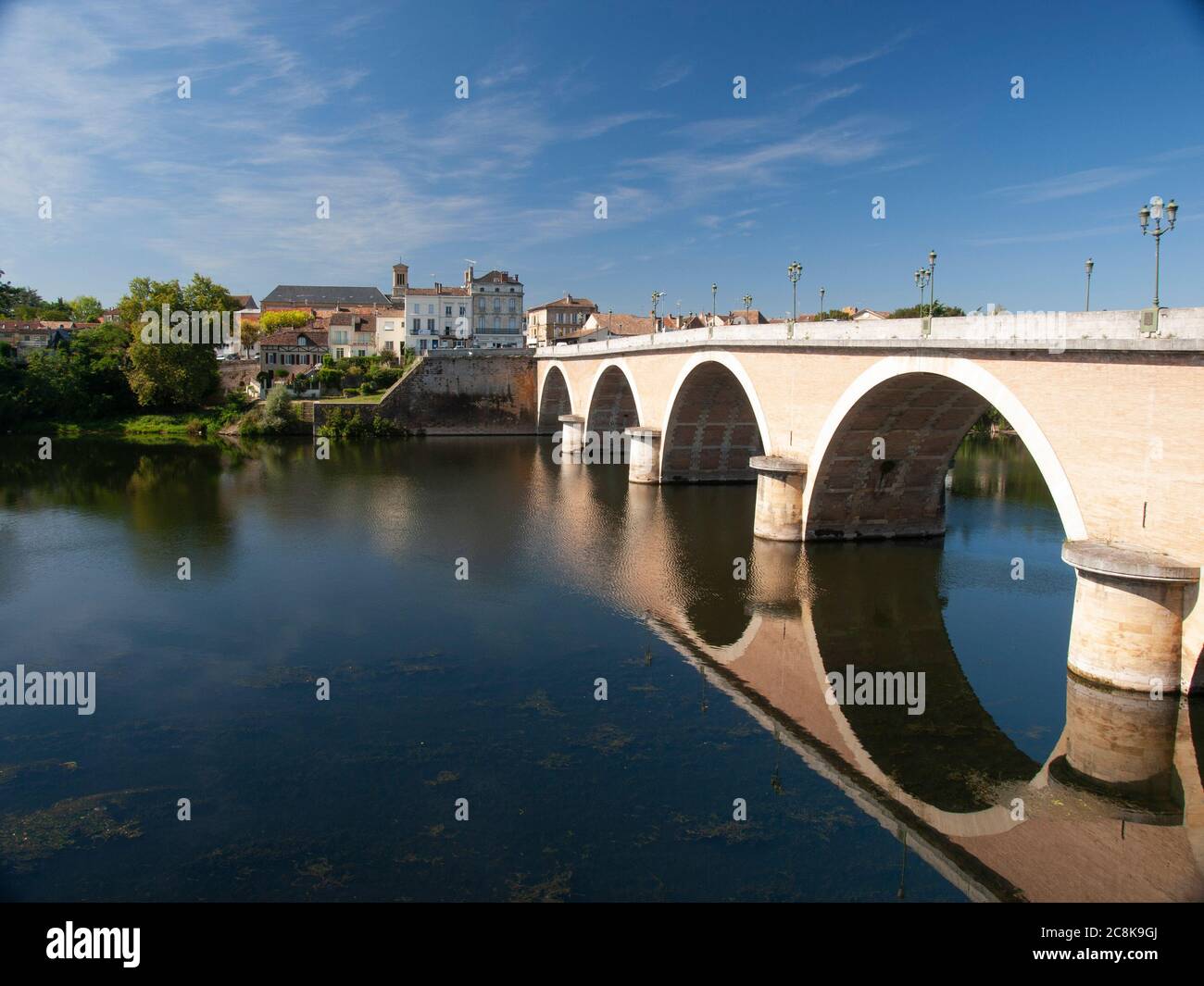 A bridge over the River Dordogne in Bergerac, Dordogne, France on an ...