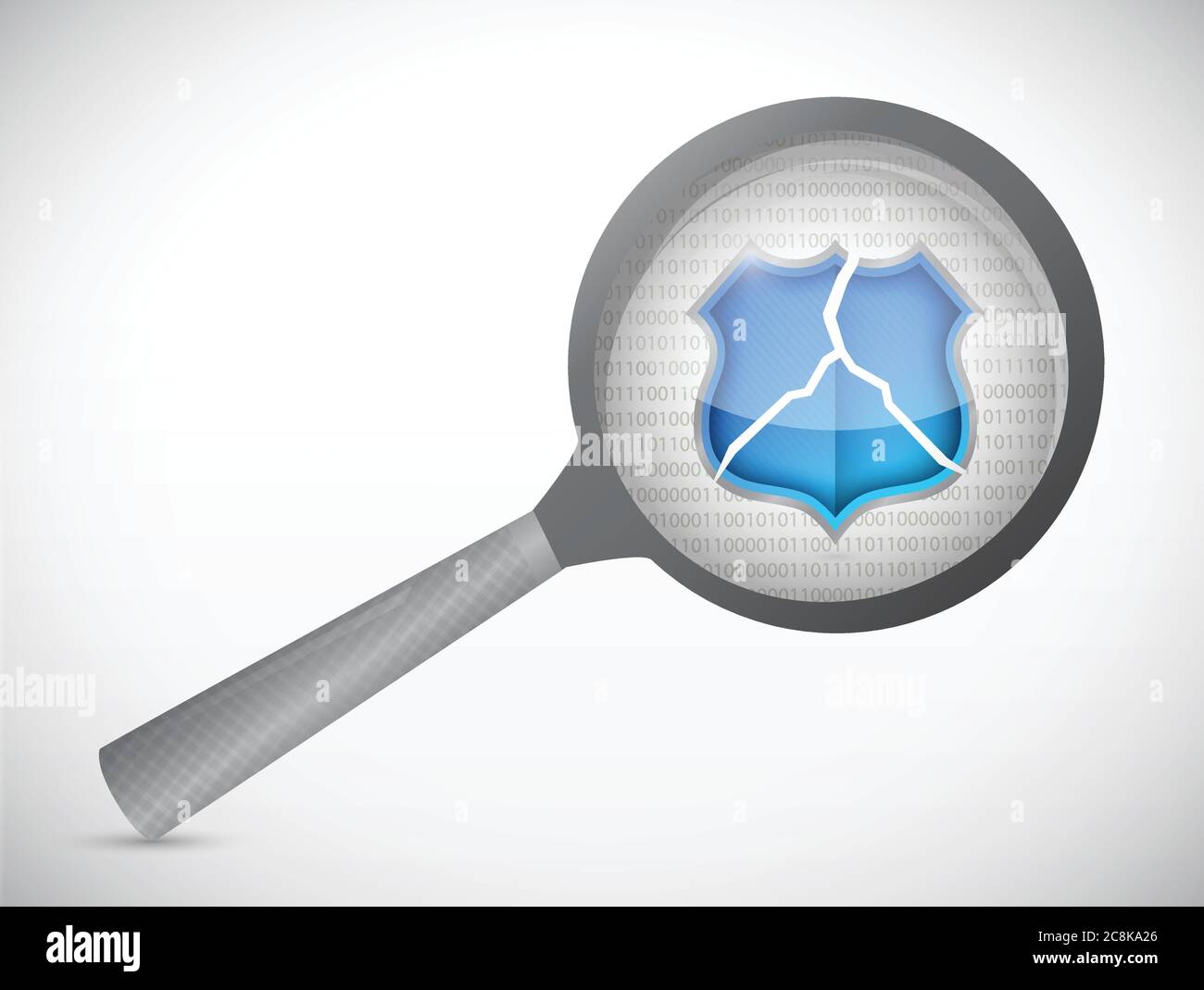 Magnify over a broken shield illustration design over a white ...