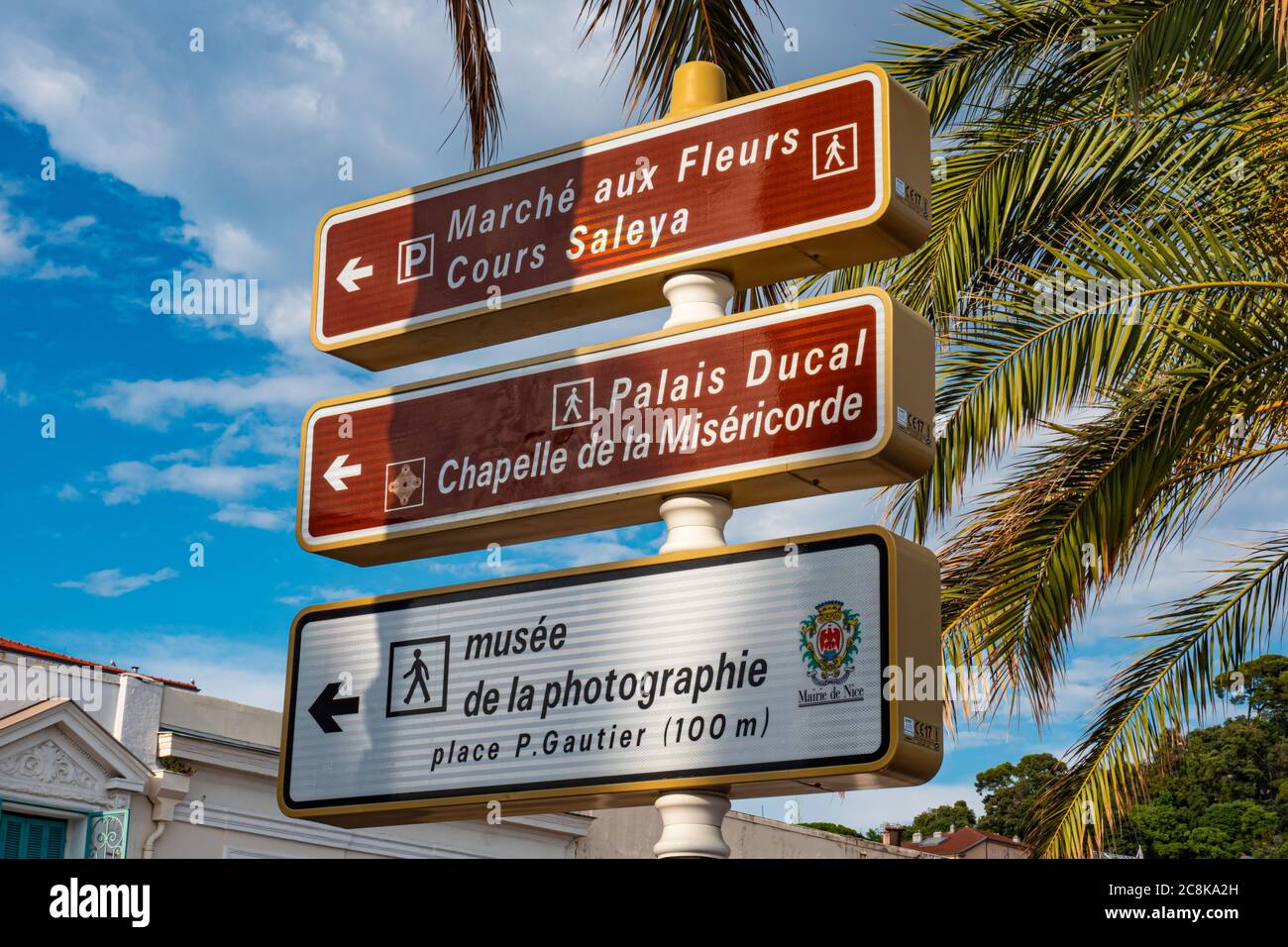 Direction signs in the city of Nice - CITY OF NICE, FRANCE - JULY 10 ...