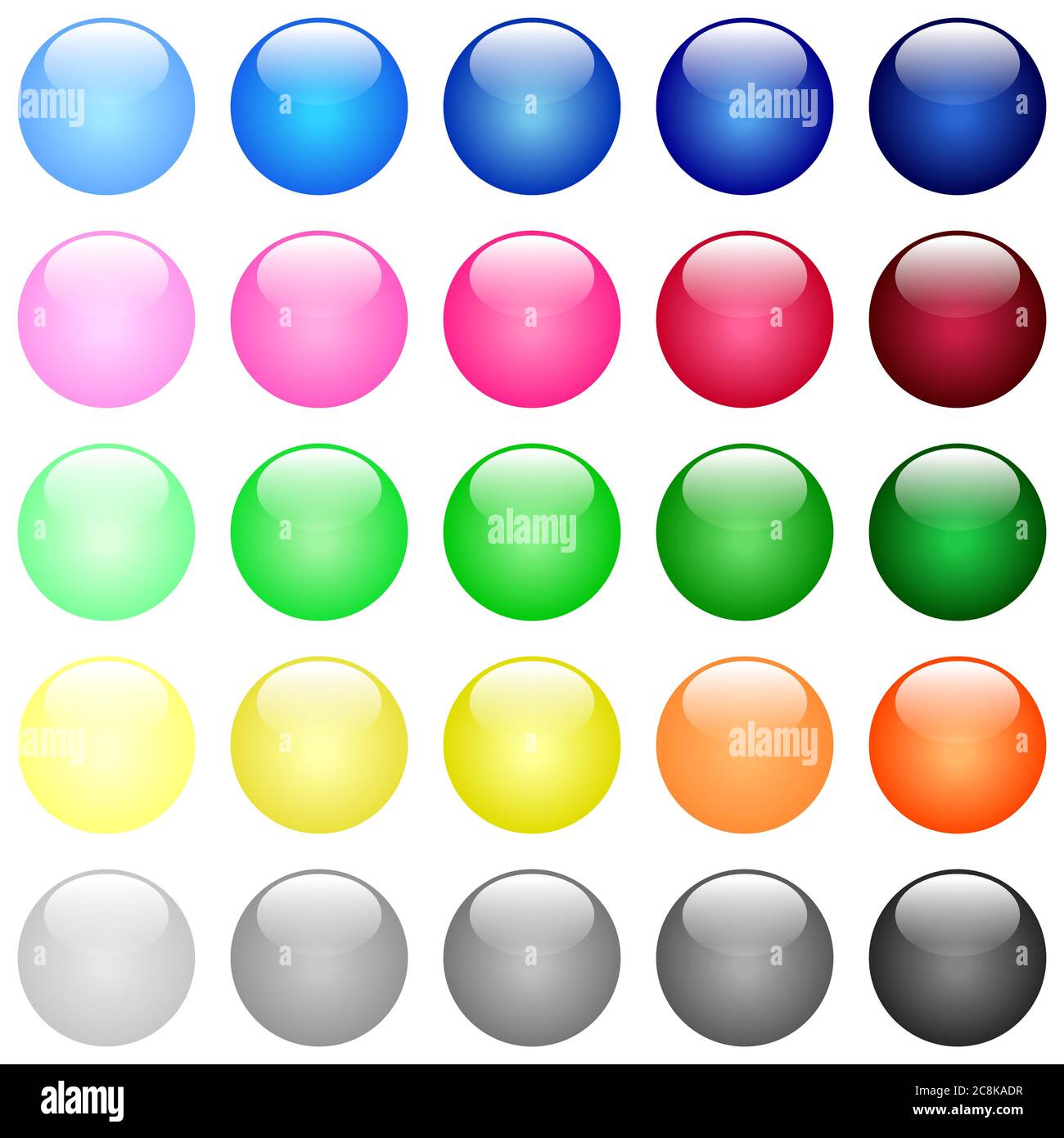 Set of 25 round glossy blank web buttons. Arranged layer structure ...