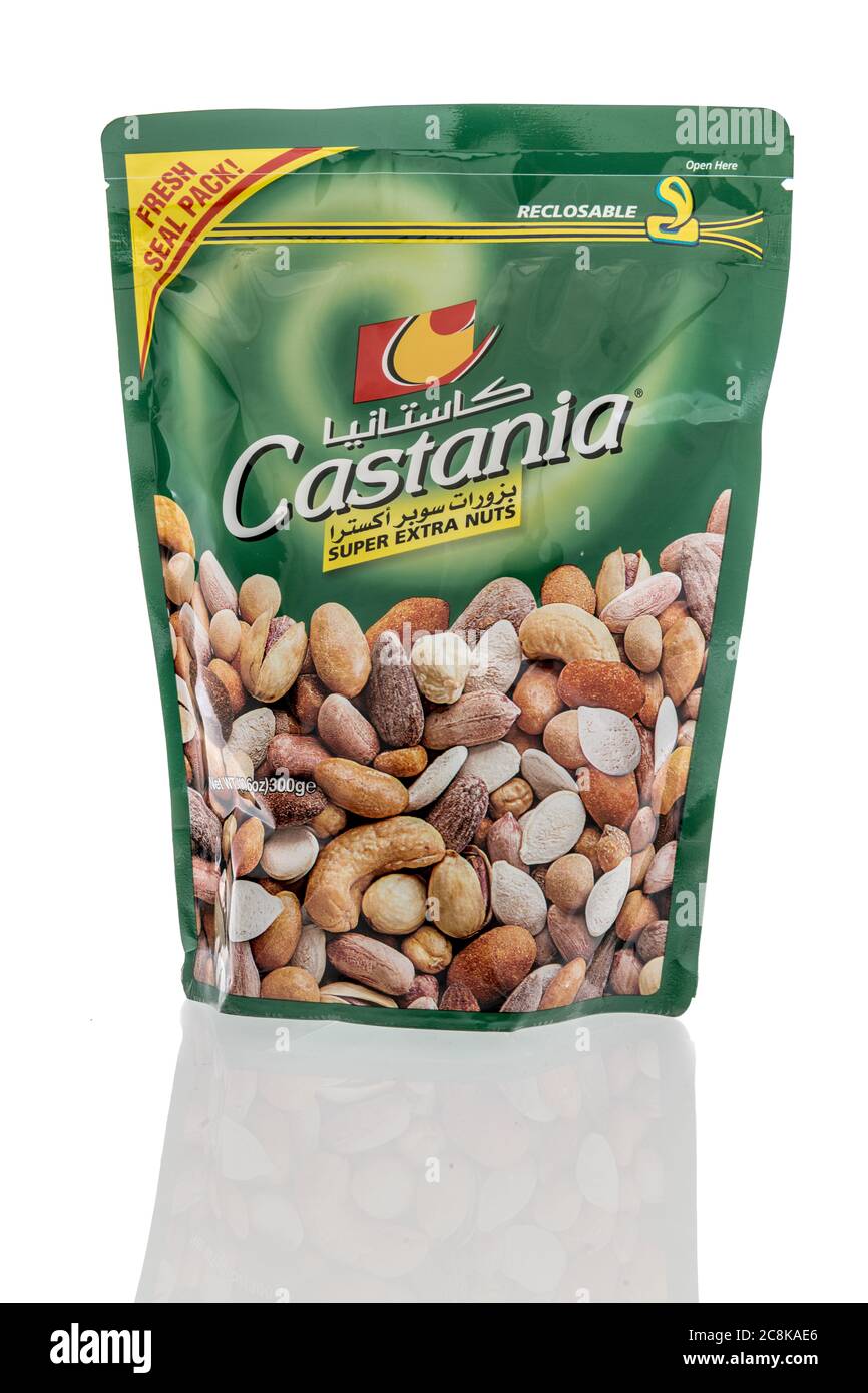 Winneconne, WI - 24 July 2020: A package of Castania super extra nuts ...