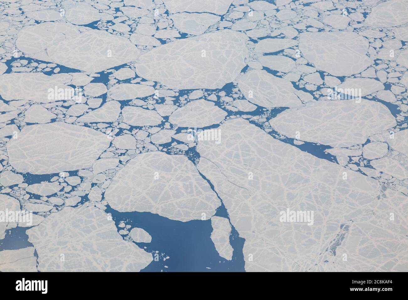 An Aerial View looking at the frozen landscape of Hudson Bay, Canada ...