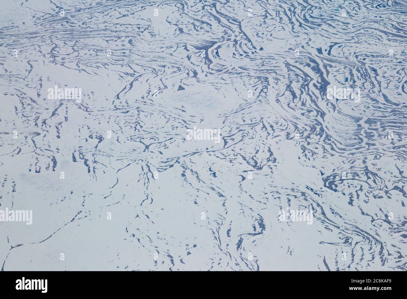 An Aerial View looking at the frozen landscape of Hudson Bay, Canada ...