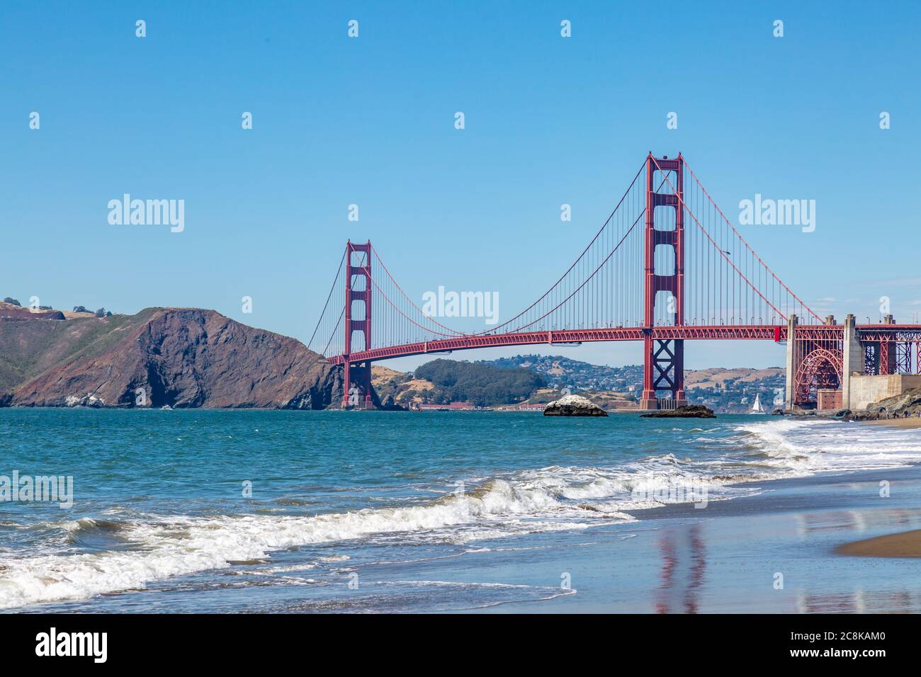 The Golden Gate Bridge in San Francisco, viewed from Baker Beach, on a ...