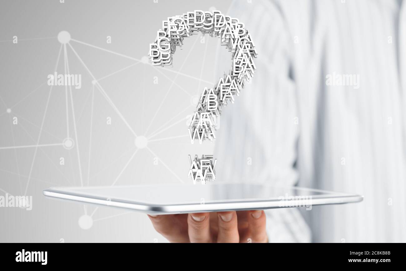 Question mark on tablet screen Stock Photo - Alamy