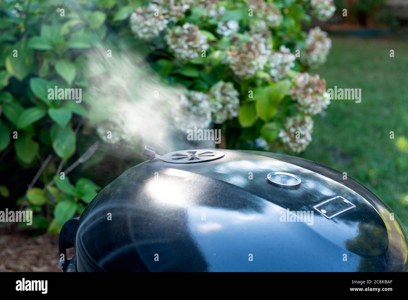 Smoke coming out of closed grill Stock Photo - Alamy