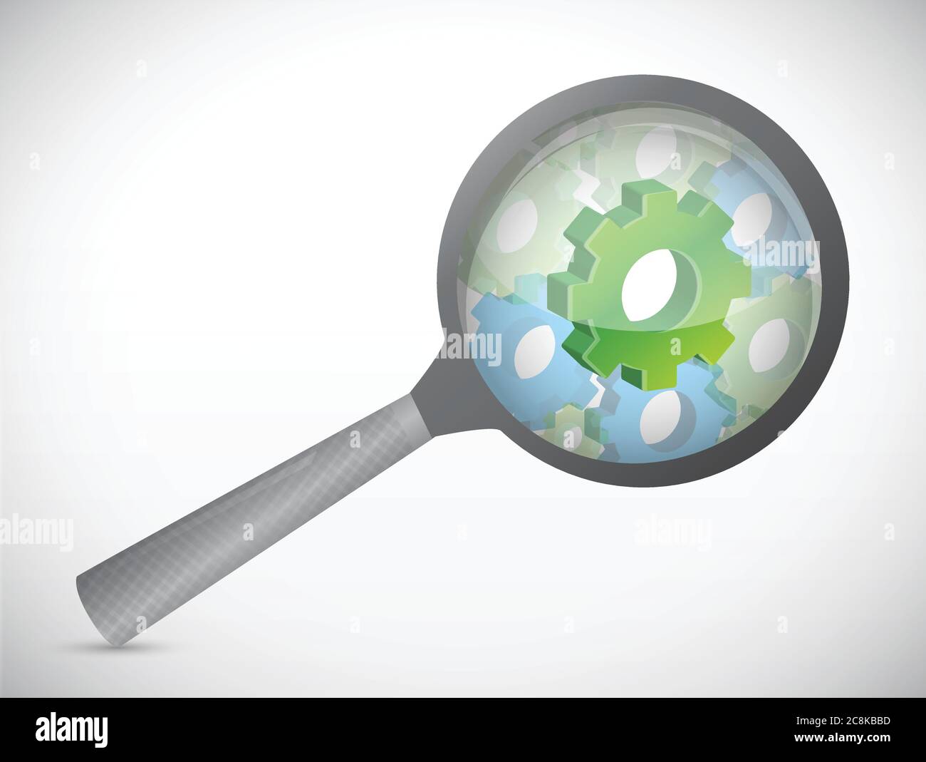 Magnify glass and industrial gears. illustration design over a white ...