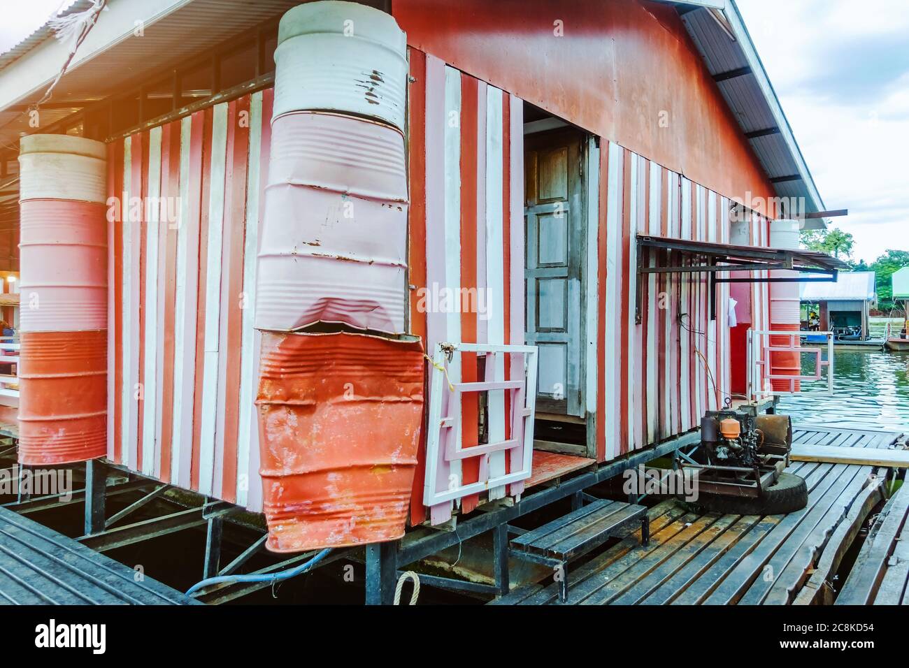 The old electricity generator for floating wooden raft house by using ...