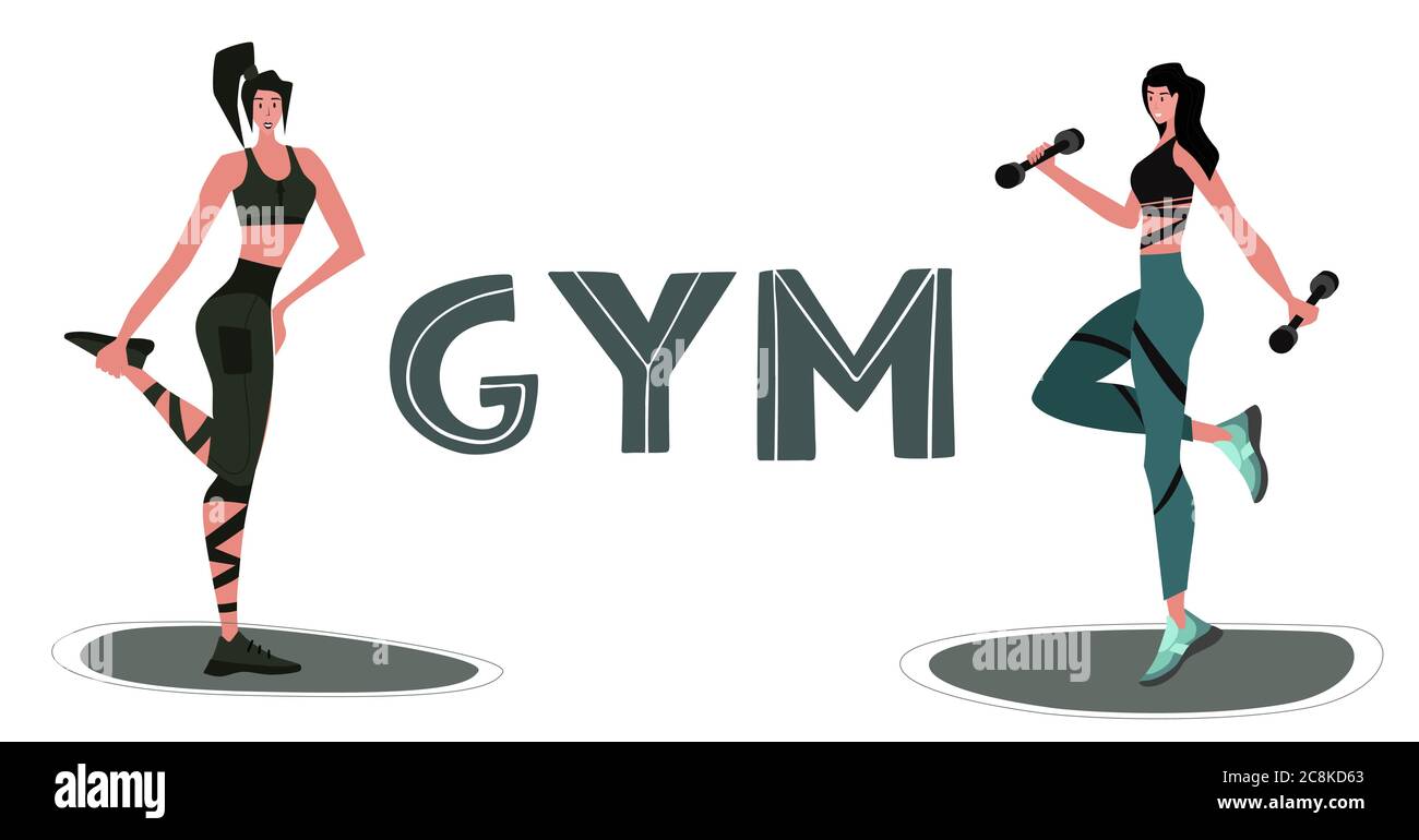 Athletic Female Character Exercising Fitness. Sport Healthy Lifestyle ...