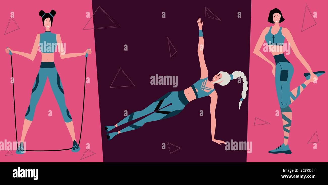 Athletic Female Character Exercising Fitness. Sport Healthy Lifestyle ...