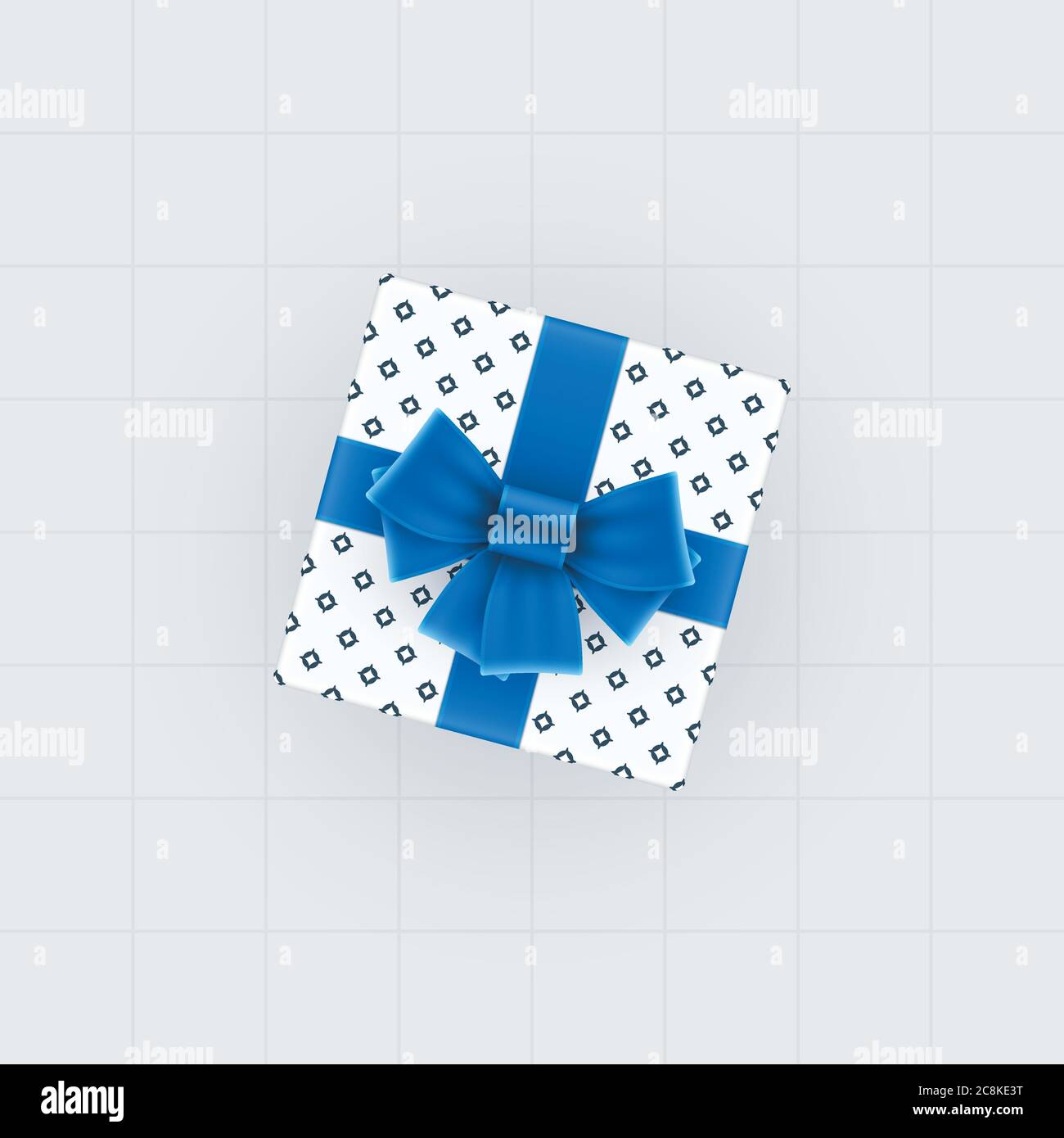 Top view of gift box with blue bow and ribbons. Spotted gift box vector ...