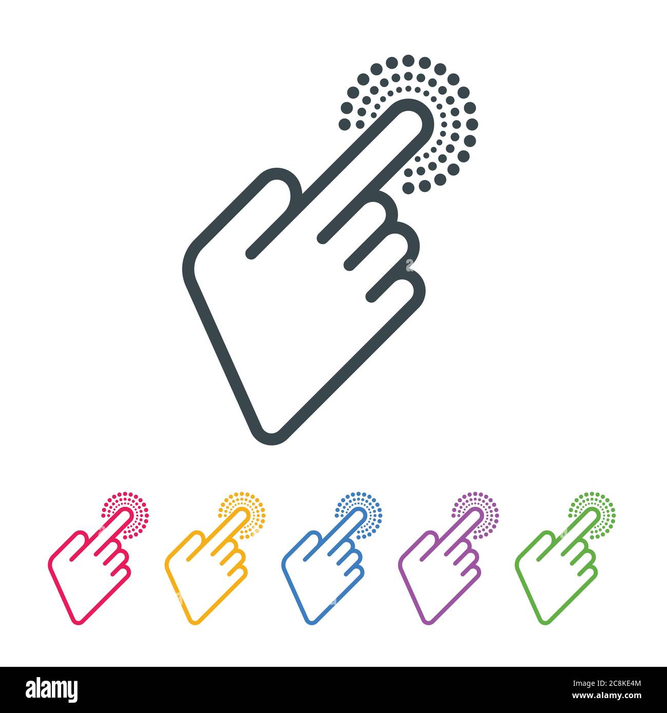 Forefinger pushing button. Colorful click flat icons with hand cursors ...