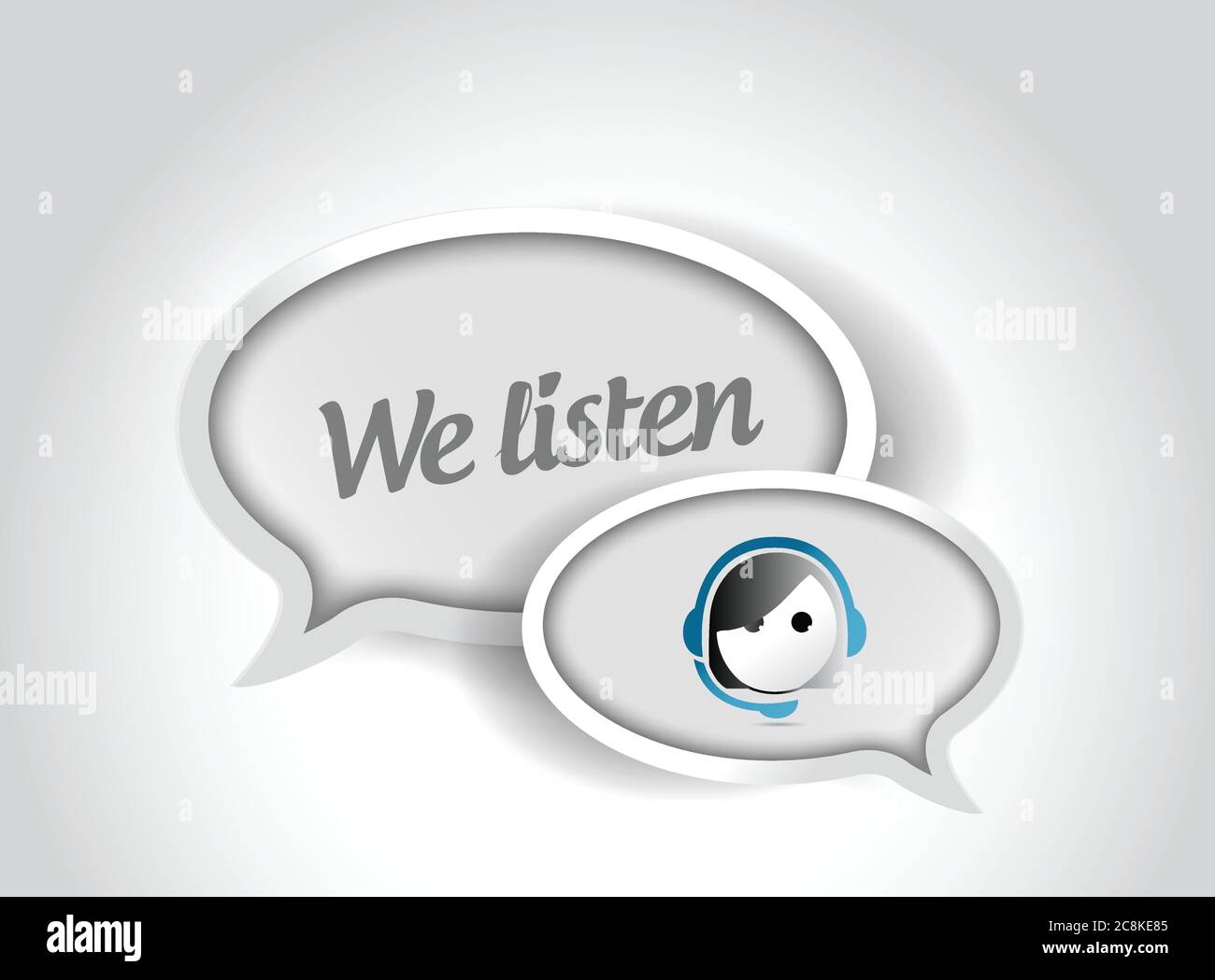 We listen customer support bubble illustration design over a white ...