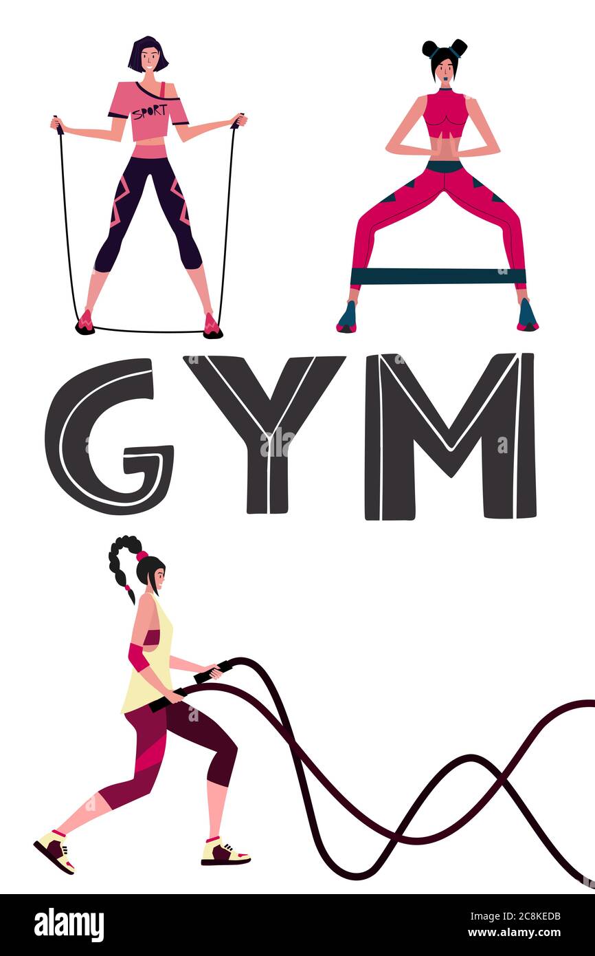 Athletic Female Character Exercising Fitness. Sport Healthy Lifestyle ...