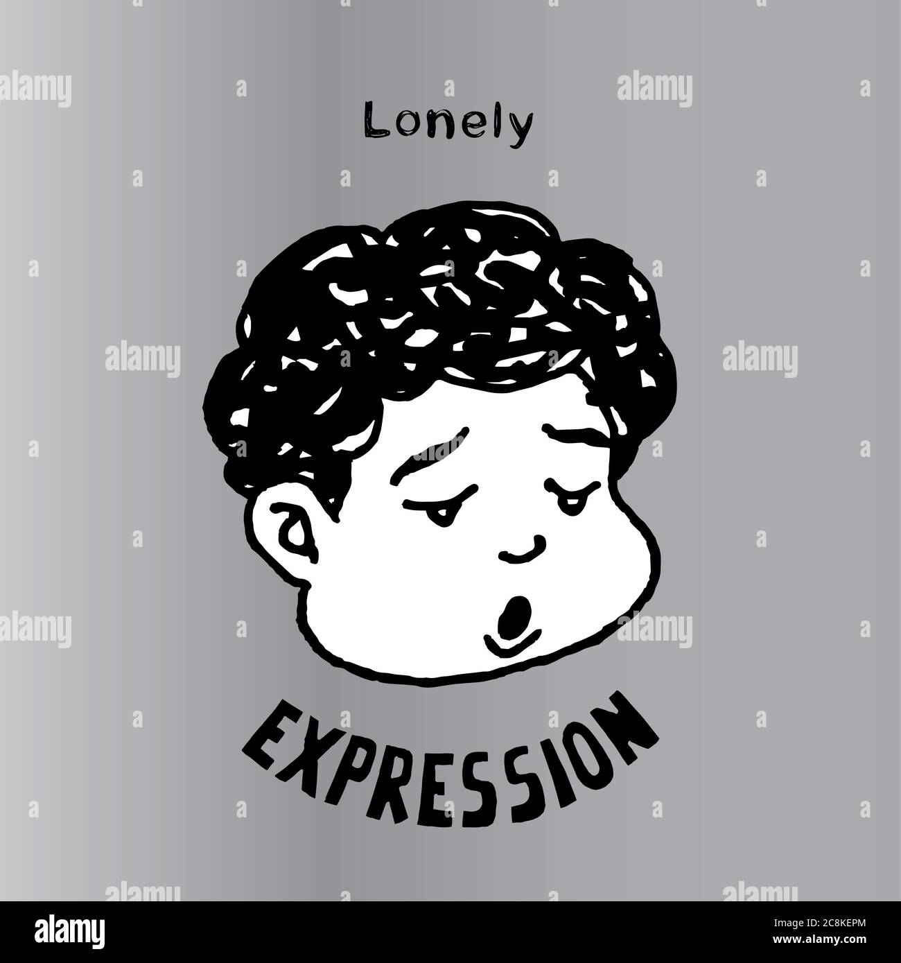 Lonely Face illustration in cartoon style. Lonely face expression ...