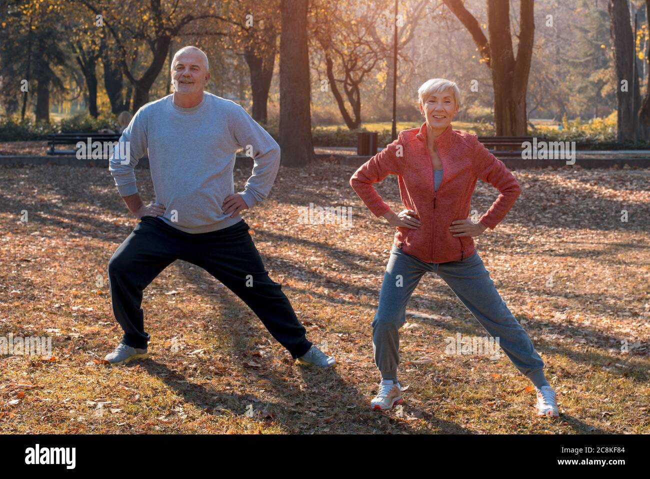 Beautiful picture of the elderly exercising in the park - Healthy life ...