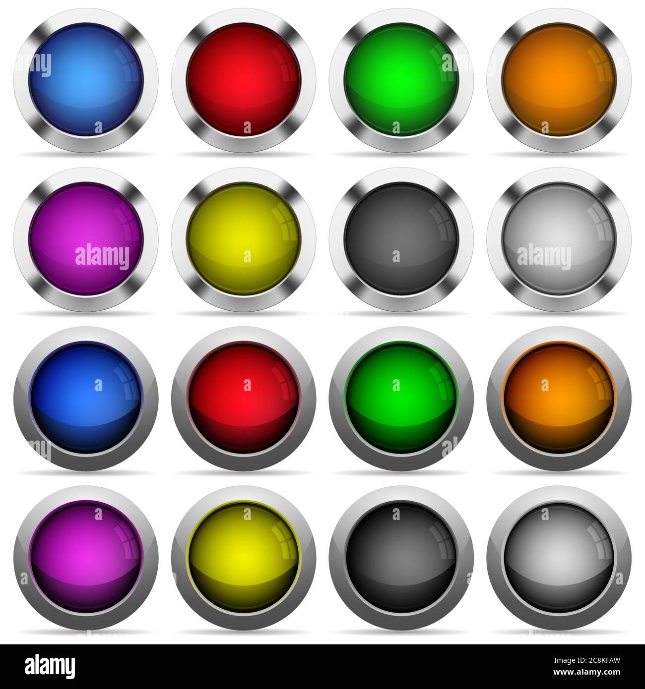 Set of 16 round glossy color web buttons with shadows. Fully organized layer structure and color ...
