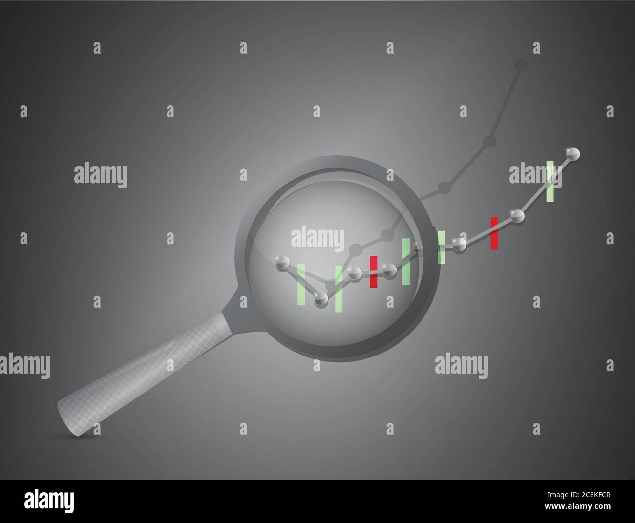 Stock graph chart under a magnify illustration design over a grey ...