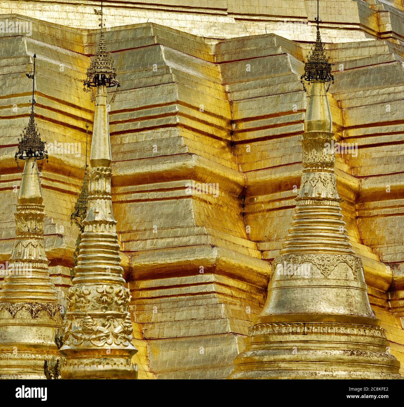 The magnificent gold plated stupas surrounding the Shwedagon Pagoda in ...