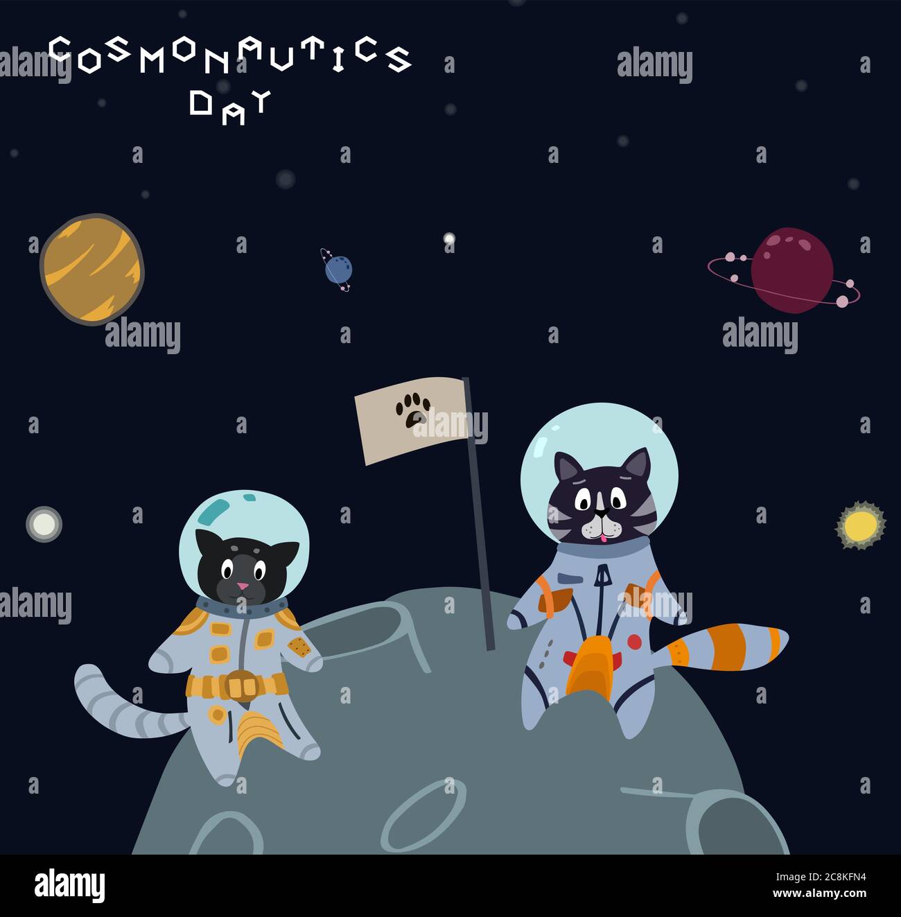 Fun cat astronaut in space. Vector cartoon charters. Editable vector ...