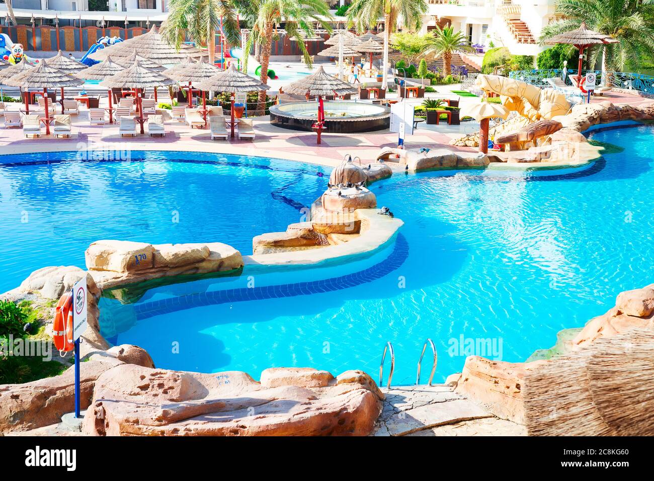 EGYPT, HURGHADA - July 10, 2020: Territory of SeaGull Beach Resort with ...