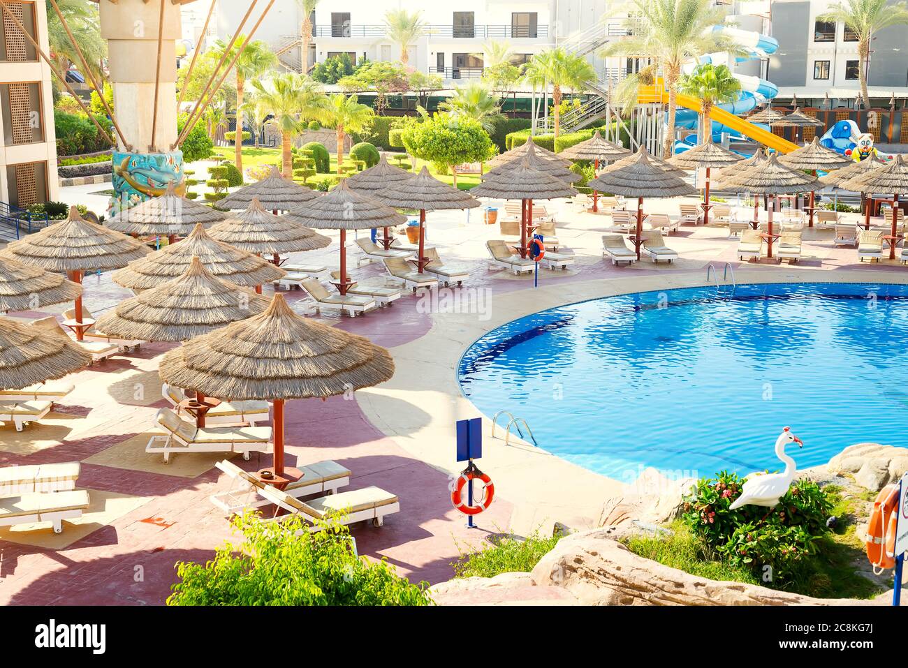 EGYPT, HURGHADA - July 10, 2020: View from the window to territory of ...