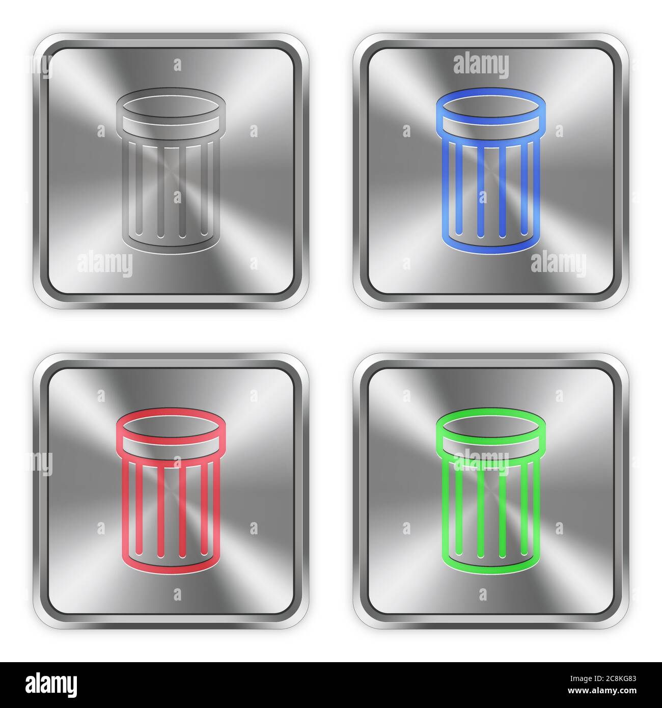 Color trash icons engraved in glossy steel push buttons. Well organized ...