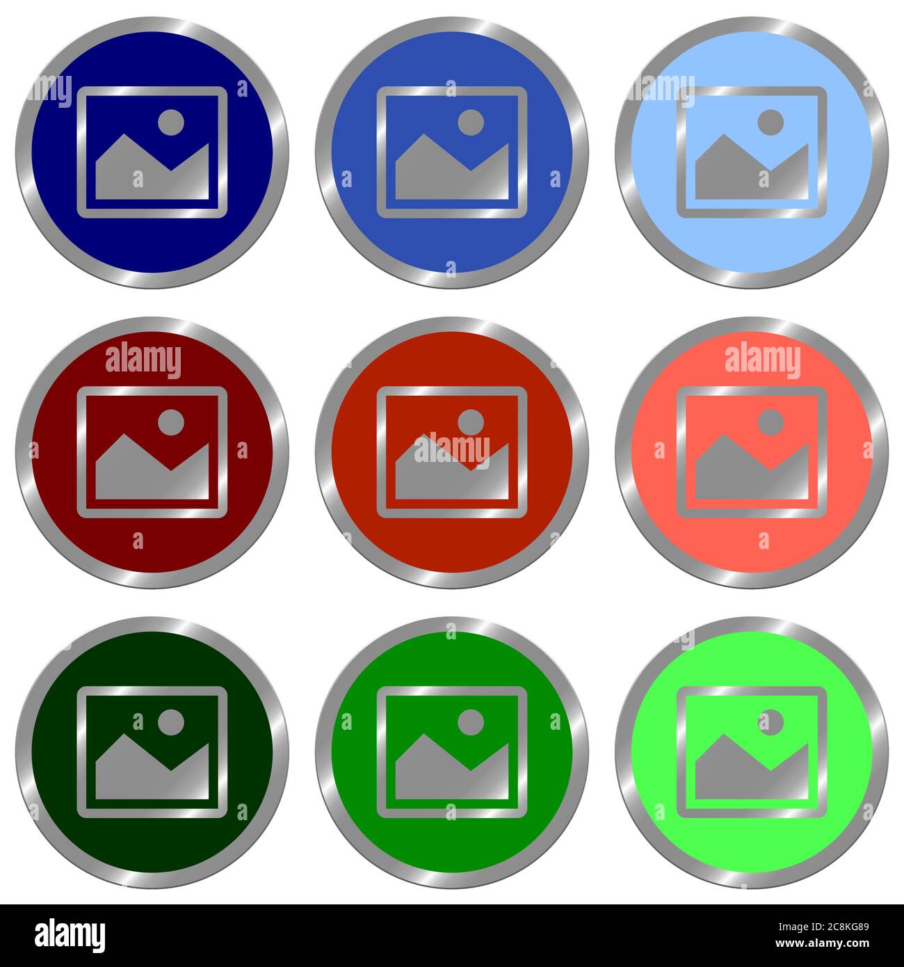 Set of glossy round flat image icon in 9 colors.Well organized layer ...