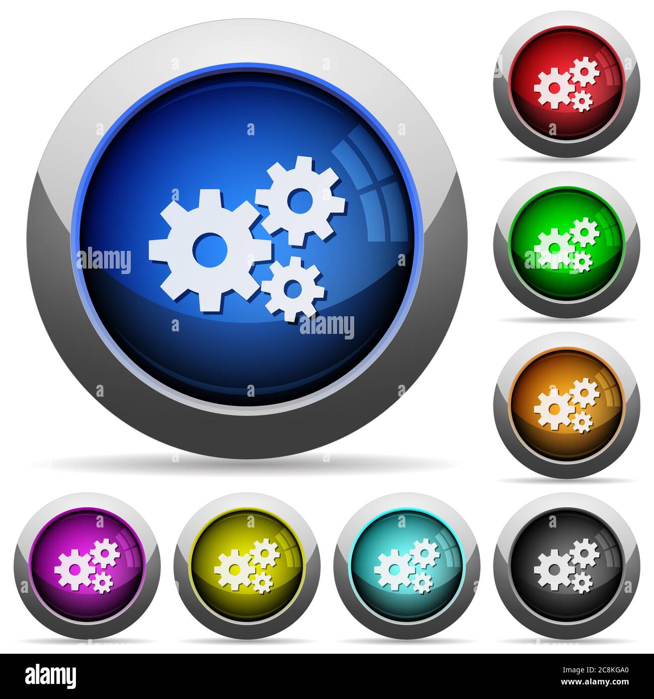 Set Of Round Glossy Settings Buttons Arranged Layer Structure Stock Vector Image And Art Alamy