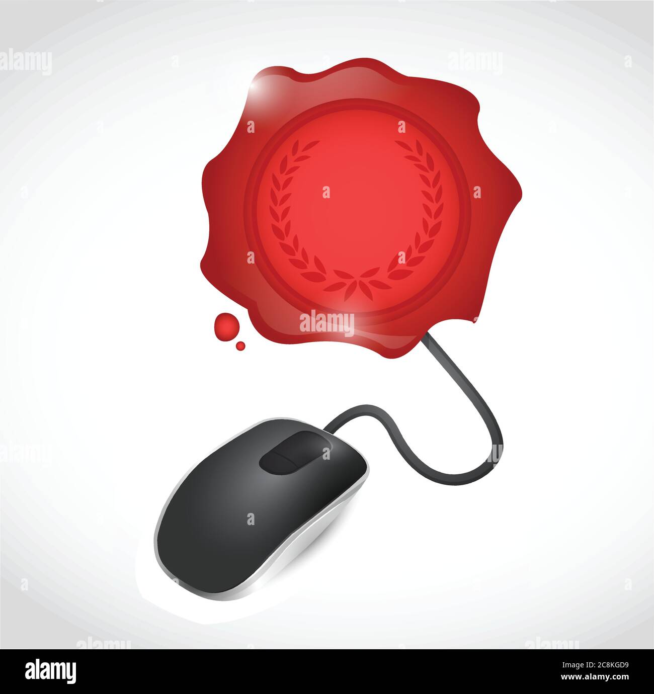 Wax seal and mouse connected illustration design over a white ...