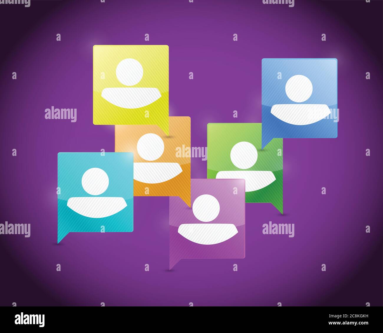 Social media communication illustration design over a purple background ...