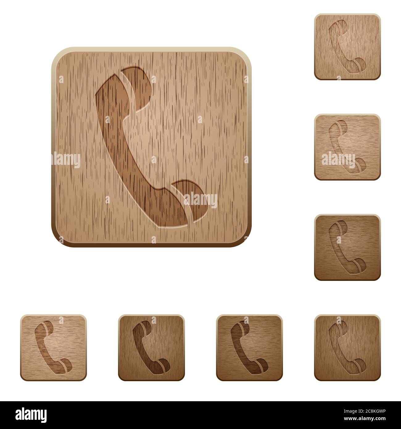 Set of carved wooden call buttons. 8 variations included. Arranged ...