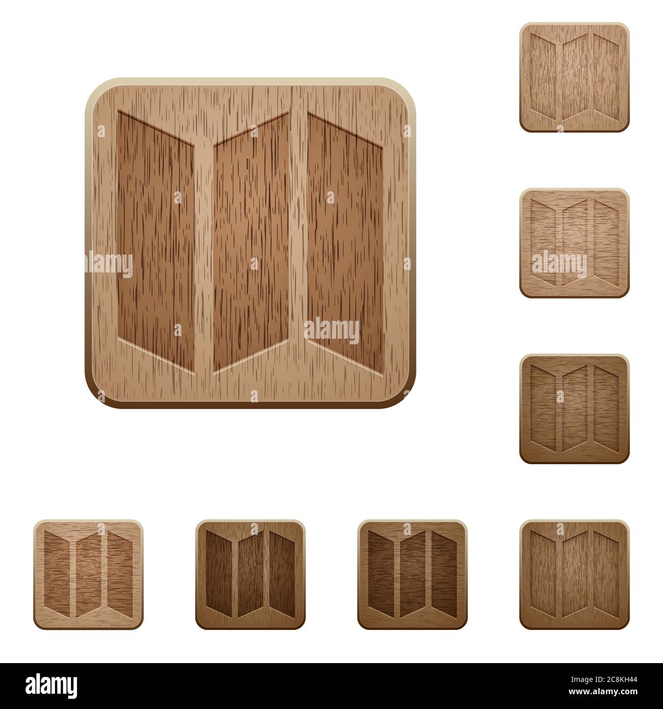 Set of carved wooden map buttons. 8 variations included. Arranged layer ...