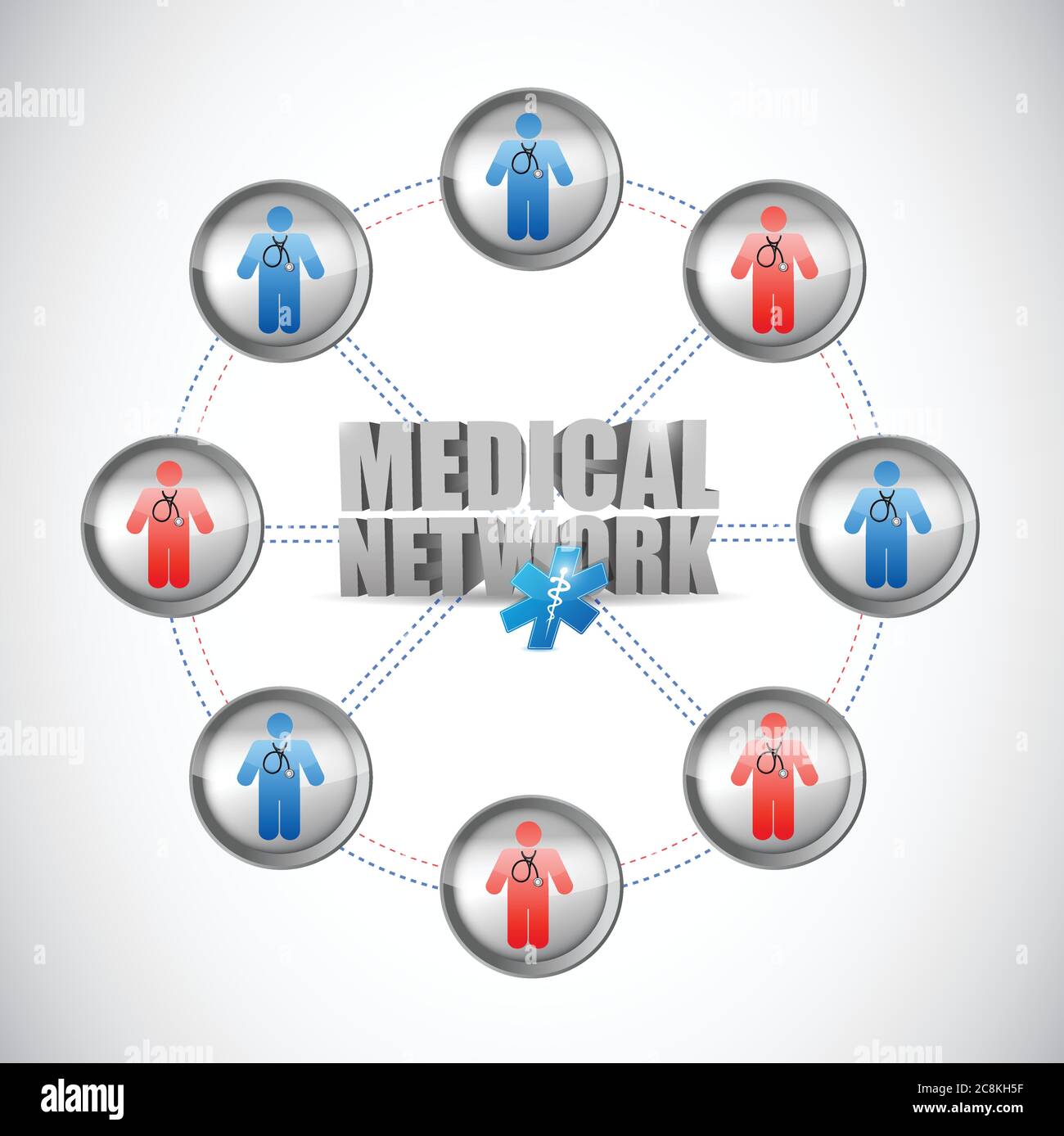 Medical doctors network connected illustration design over white Stock ...