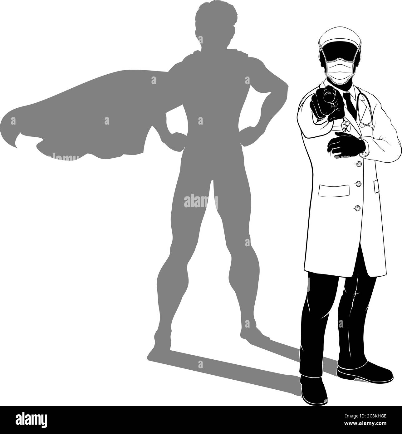 Doctor PPE Mask Silhouette Super Hero Shadow Stock Vector Image & Art ...