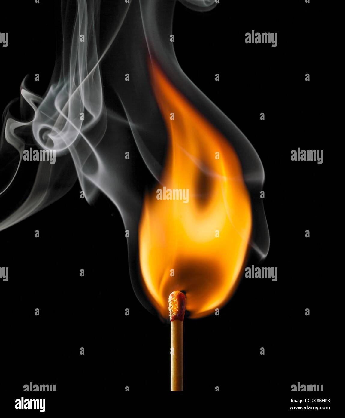 Ignition of a match, with smoke on dark background Stock Photo - Alamy
